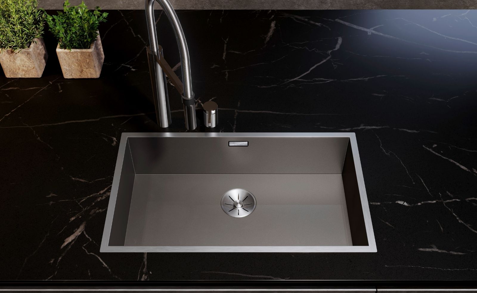 BLANCO Dark Steel: Dunkelgraue Edelstahl Spüle mit besonderem Glanz ...